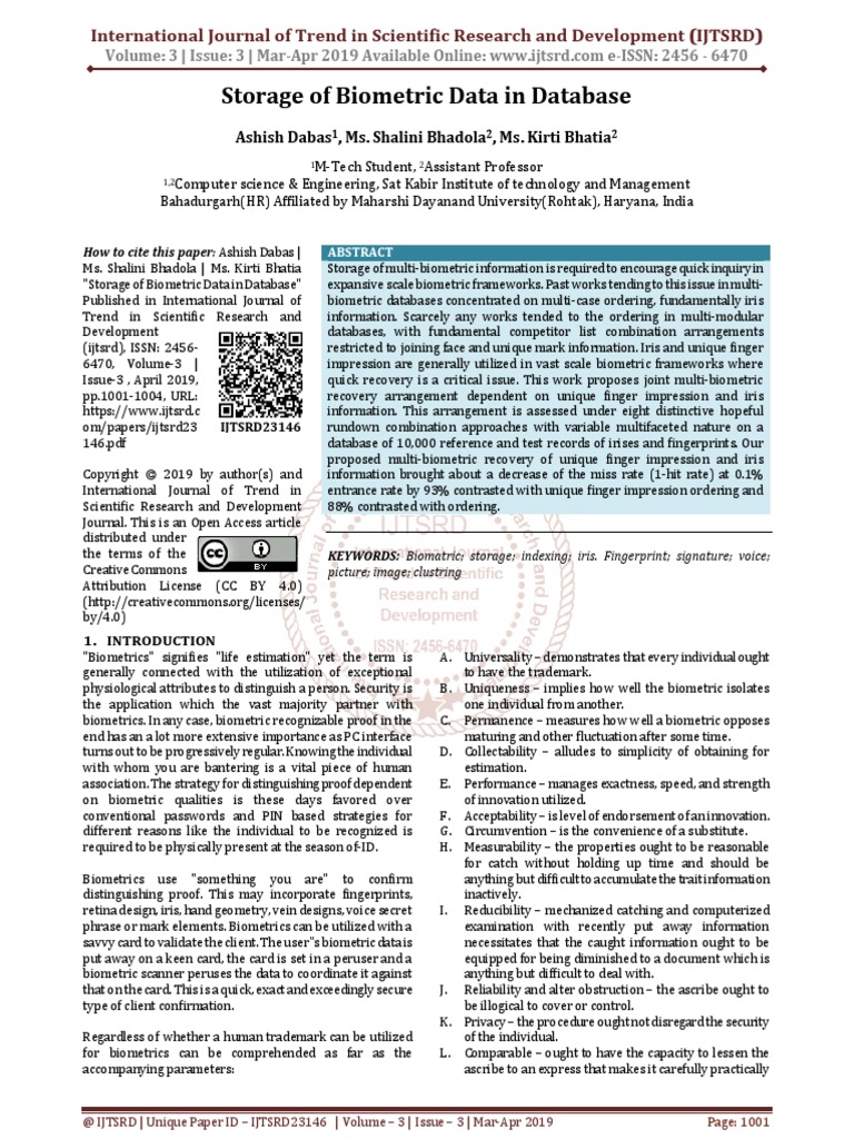 Storage of Biometric Data in Database | PDF | Biometrics | Fingerprint