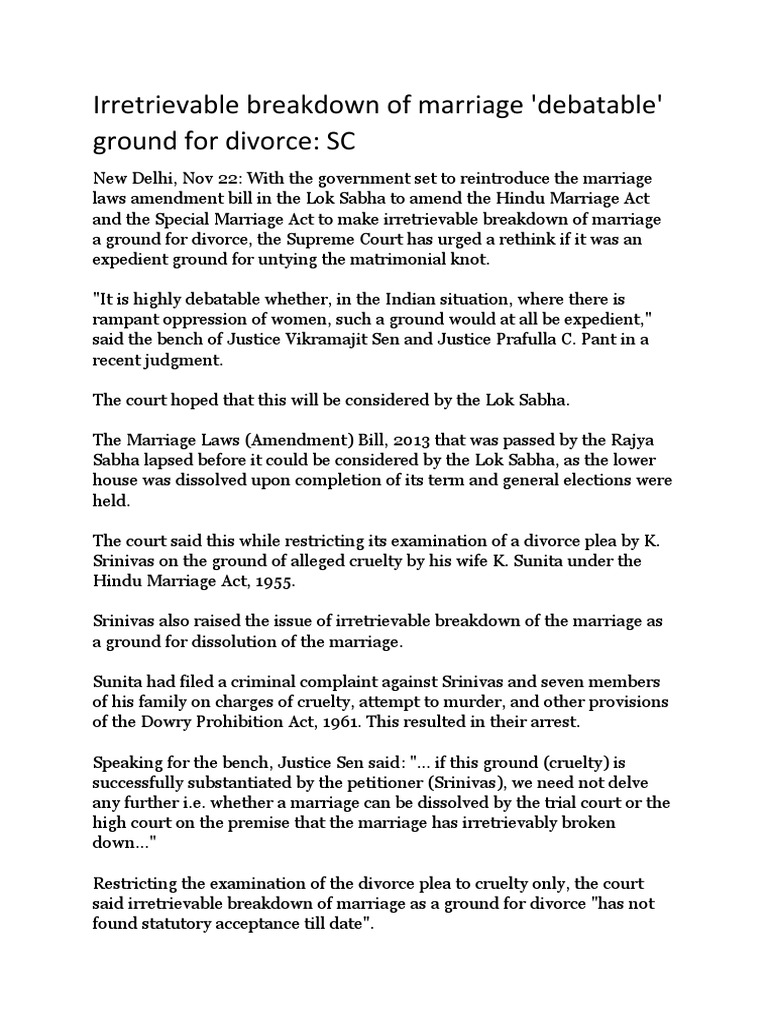 Irretrievable Breakdown of Marriage | PDF | Divorce | Marriage