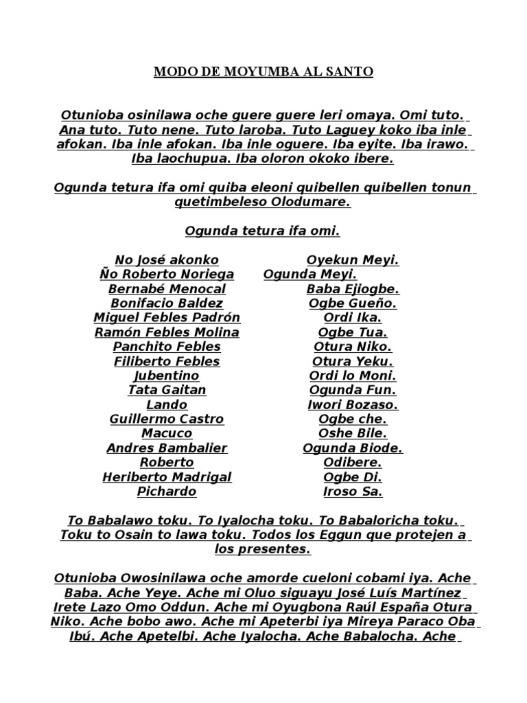 MODO DE MOYUMBA AL SANTO Y AL EGGUN | PDF | Deities | Ethnic Religion