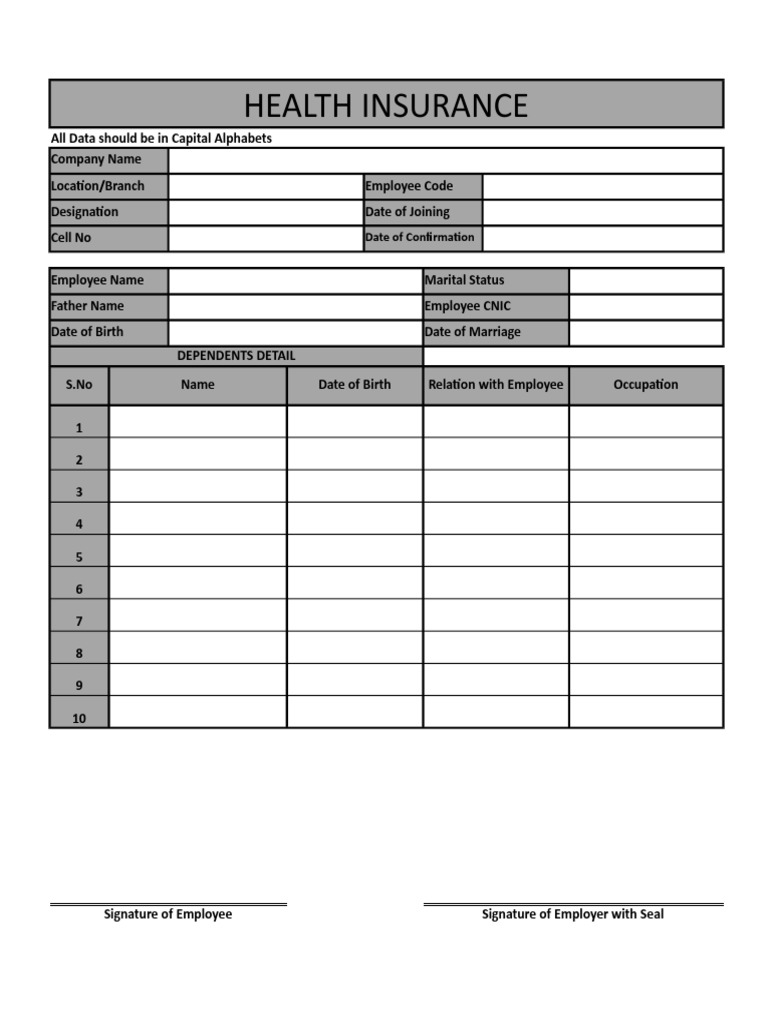 Employee Health Insurance Form | PDF