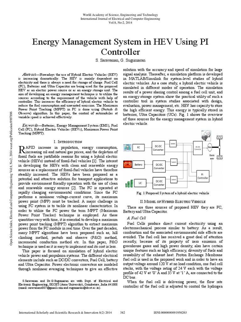 Energy Management System in HEV Using PI Controller | PDF | Electric ...