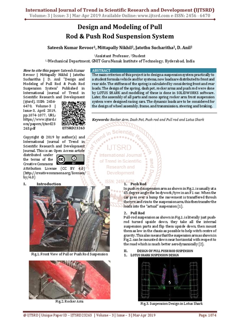 Design and Modeling of Pull Rod and Push Rod Suspension System | PDF ...