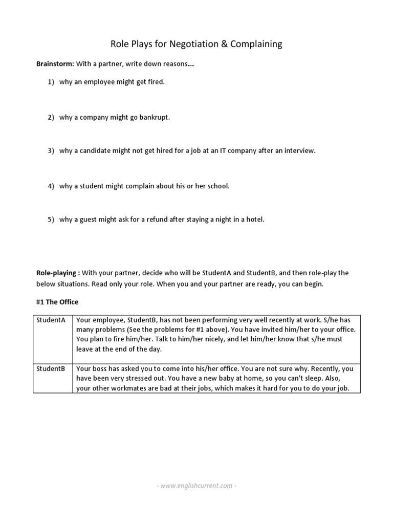 Negotiation Roleplays Esl | PDF