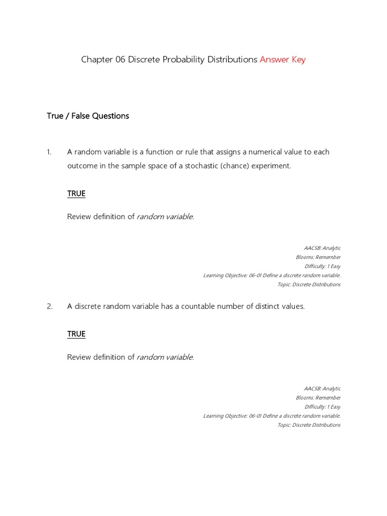 Chapter 06 Discrete Probability Distributions Answer Key | PDF ...
