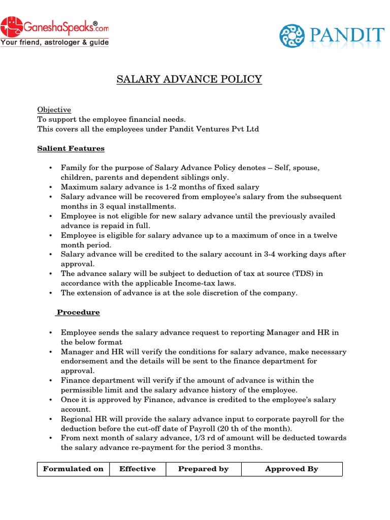 Employee Salary Advance | Payroll | Employment