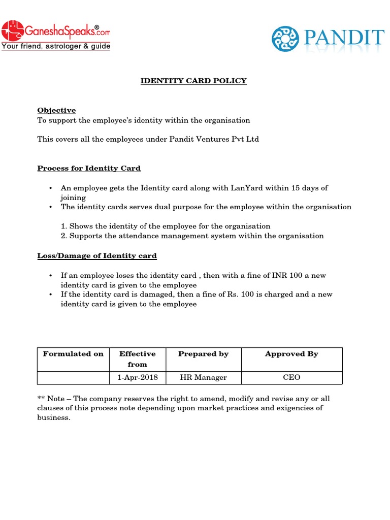 Identity Card Policy | PDF | Government Information | Government