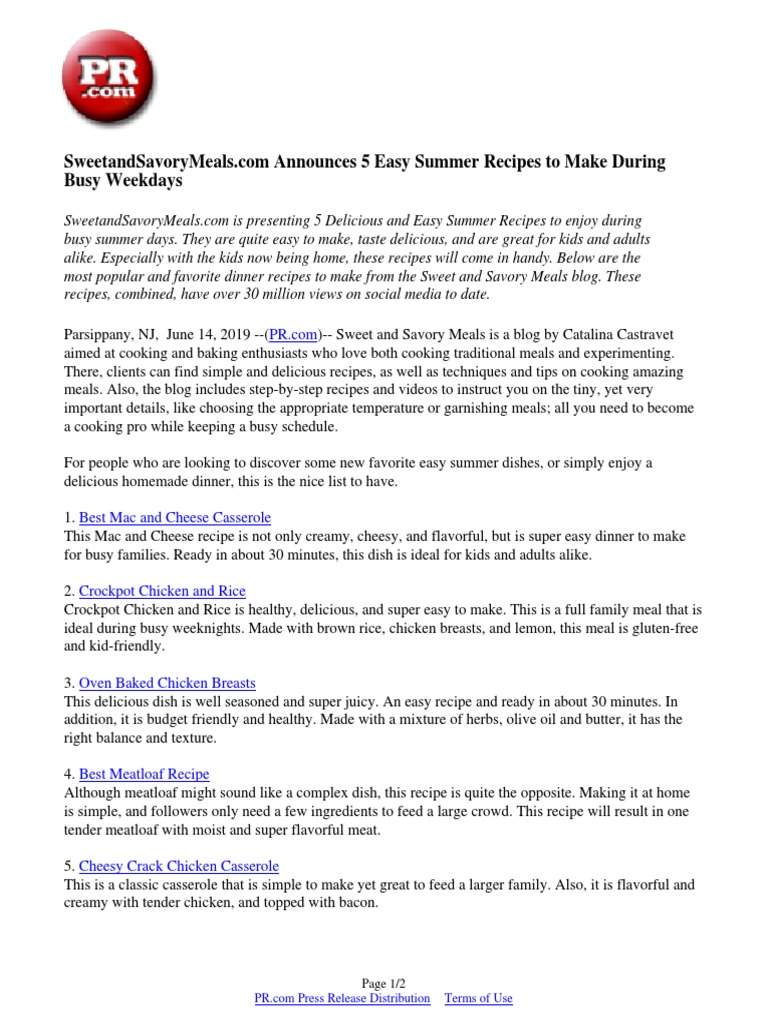 5 Easy Summer Recipes for Busy Nights | PDF | Recipe | Umami