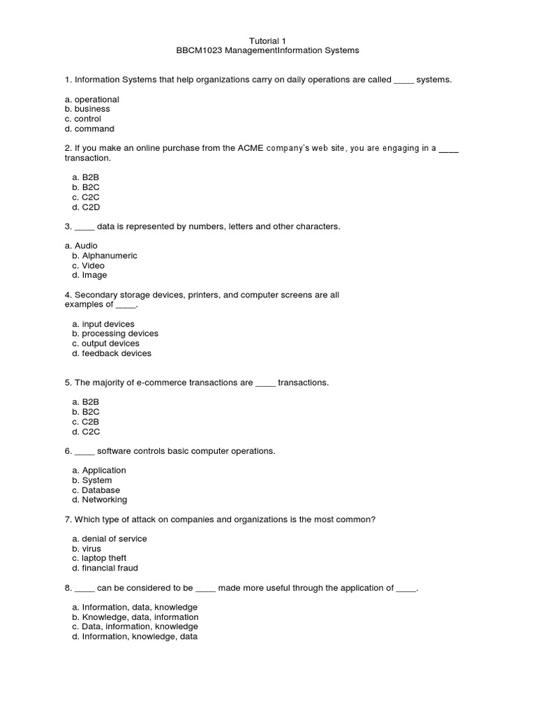 Management Information Systems Quiz | PDF | Business Process | Computing
