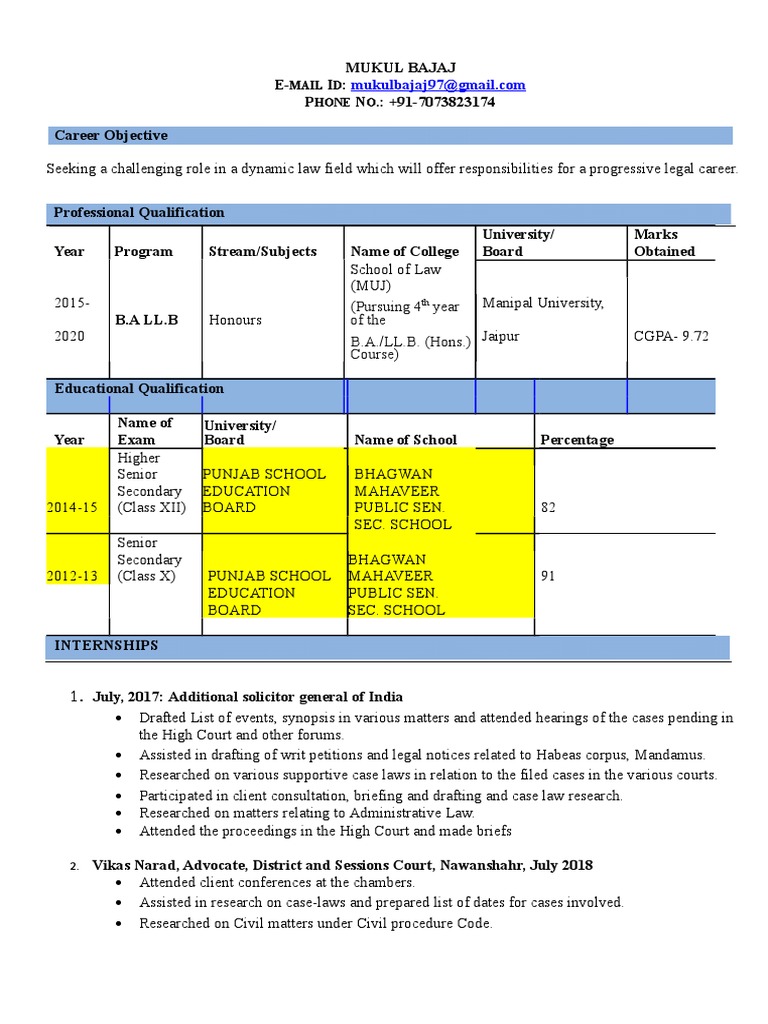 Mukul CV | PDF | Advocate | Government