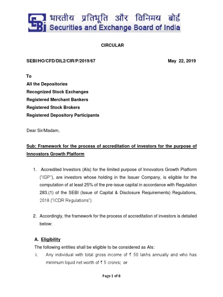 SEBI-Framework For The Process of Accreditation of Investors For The ...
