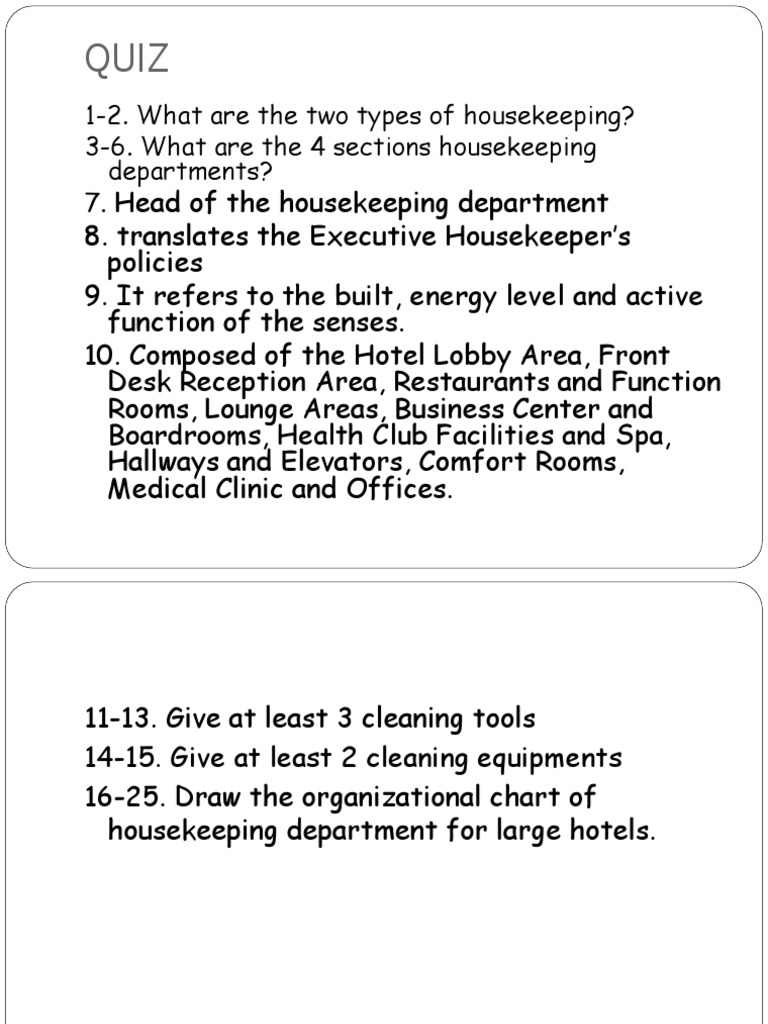 1-2. What Are The Two Types of Housekeeping? 3-6. What Are The 4 ...