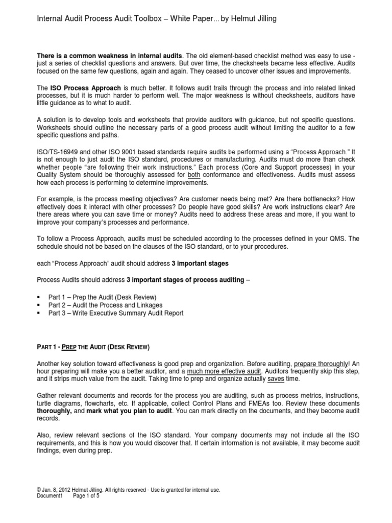 Internal Process Audit Toolbox - WHITE PAPER | PDF | Quality Management ...