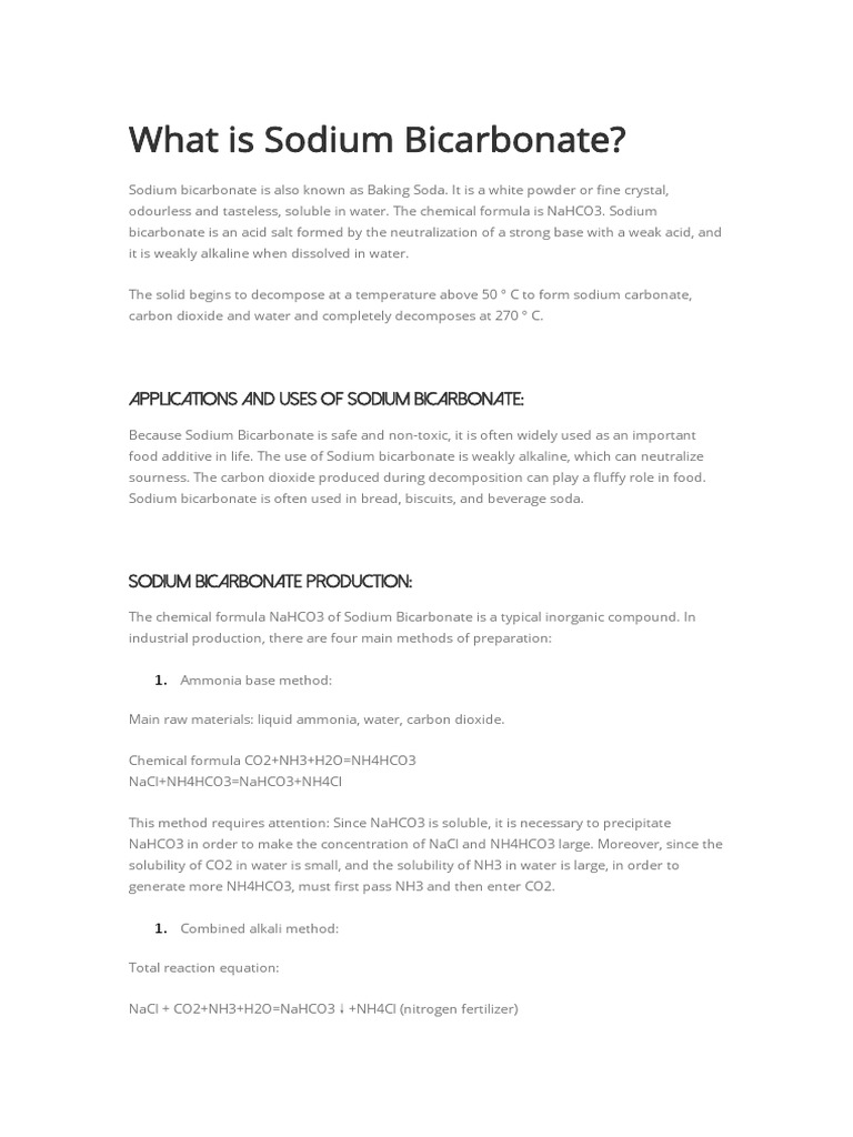 Sodium Bicarbonate: Production Methods | PDF | Sodium Bicarbonate ...