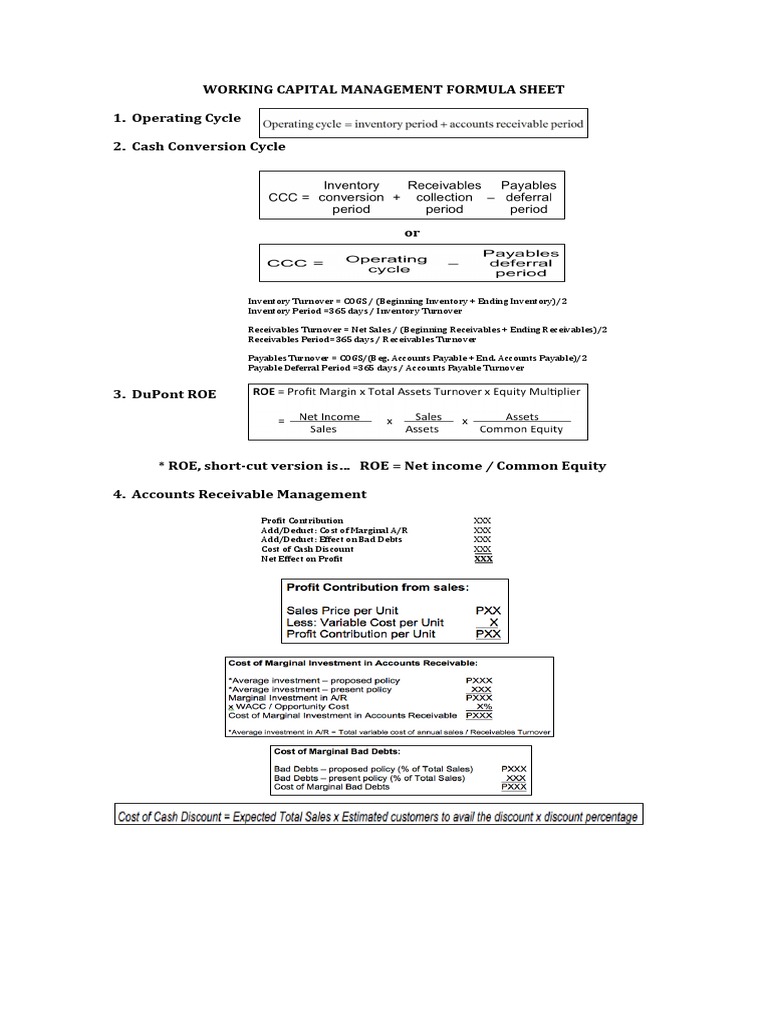 Working Capital Management Formula Sheet | PDF | Revenue | Inventory