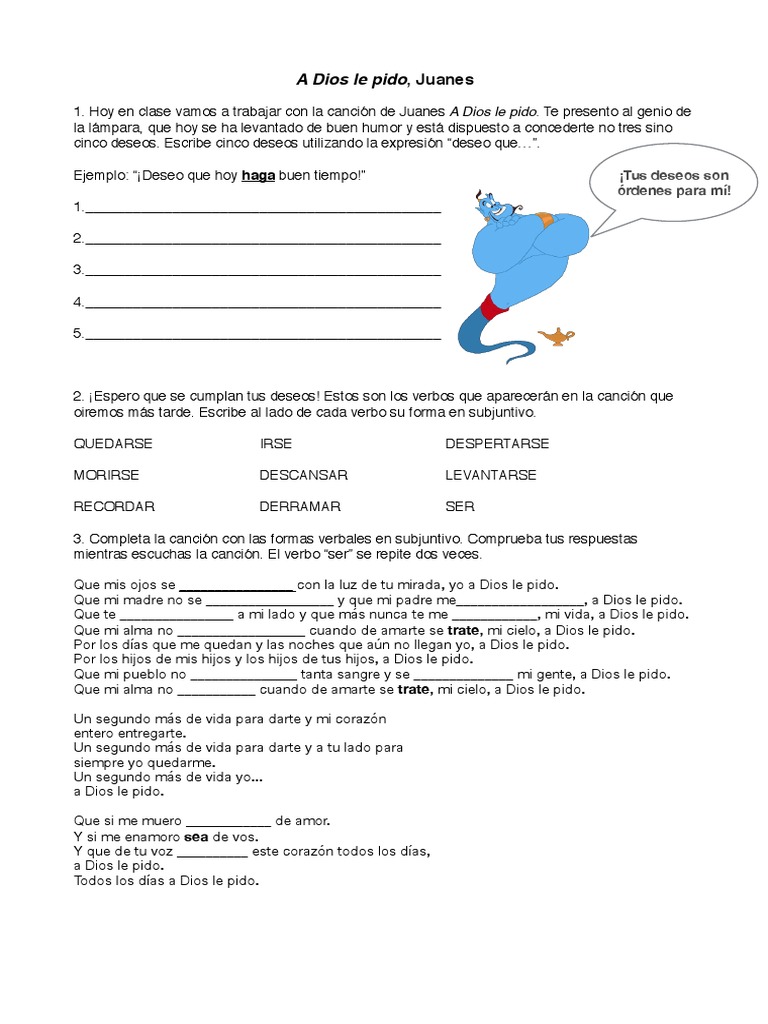 A Dios Le Pido, Canción y Ejercicios | PDF | Artes del Lenguaje y ...