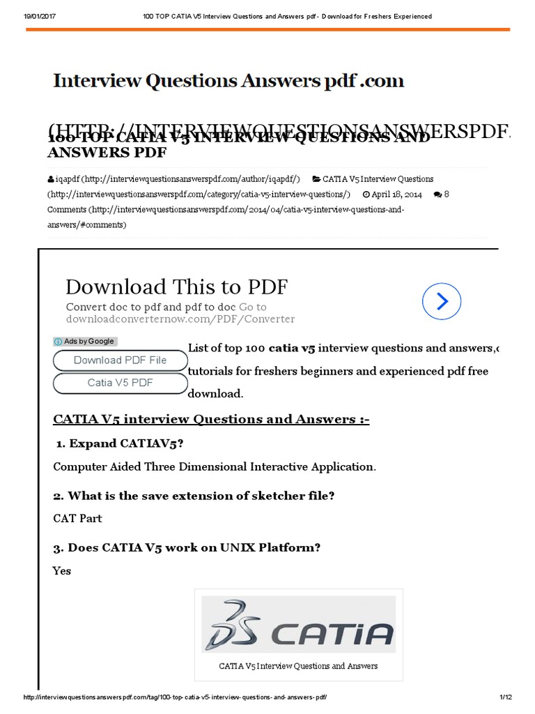 100 TOP CATIA V5 Interview Questions and Answers PDF Download For Freshers Experienced PDF | PDF ...
