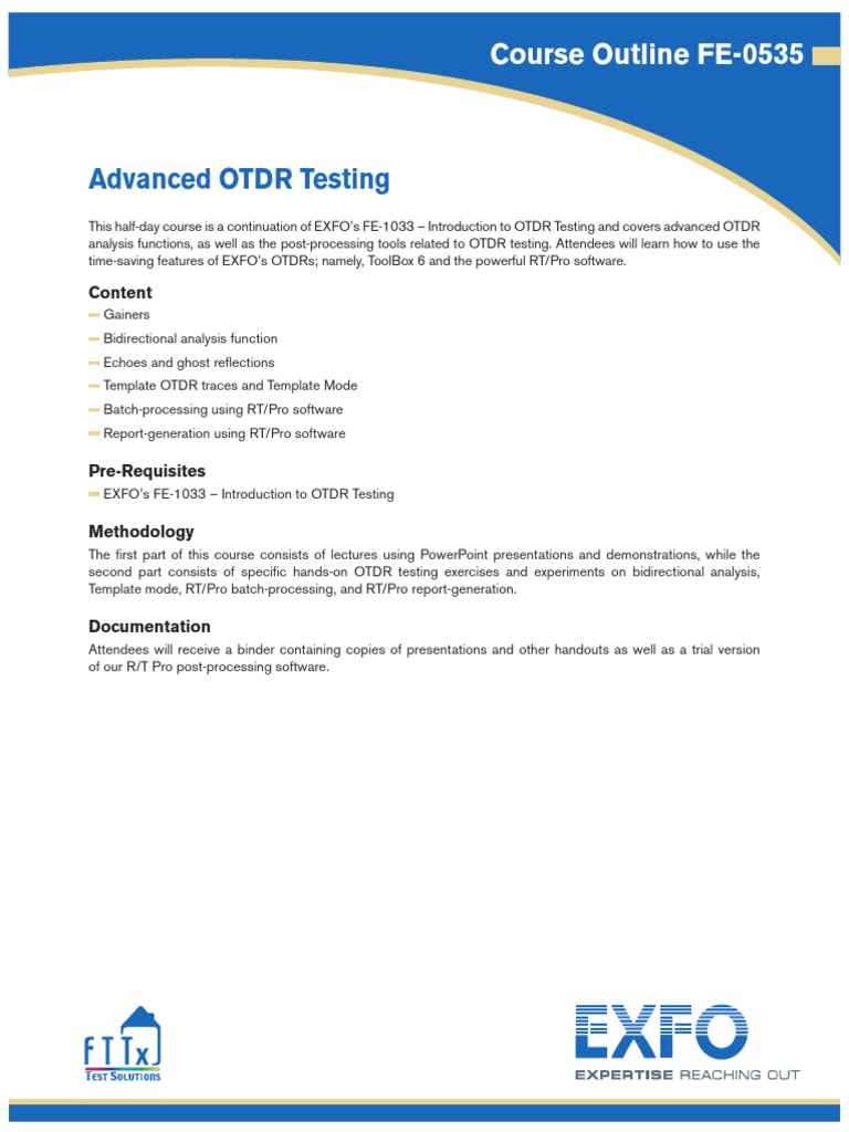 Advanced Otdr Testing Course Outline Fe 0535 Download Free Pdf