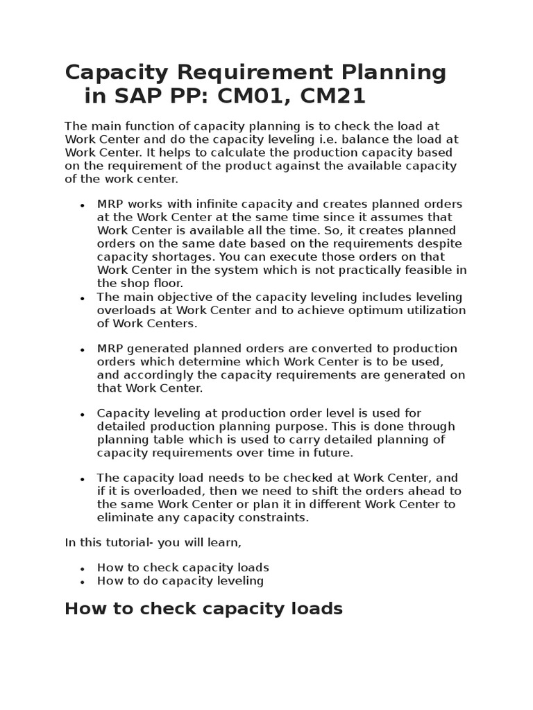 SAP PP - Capacity Planning Process | PDF | Applied Mathematics | Areas ...
