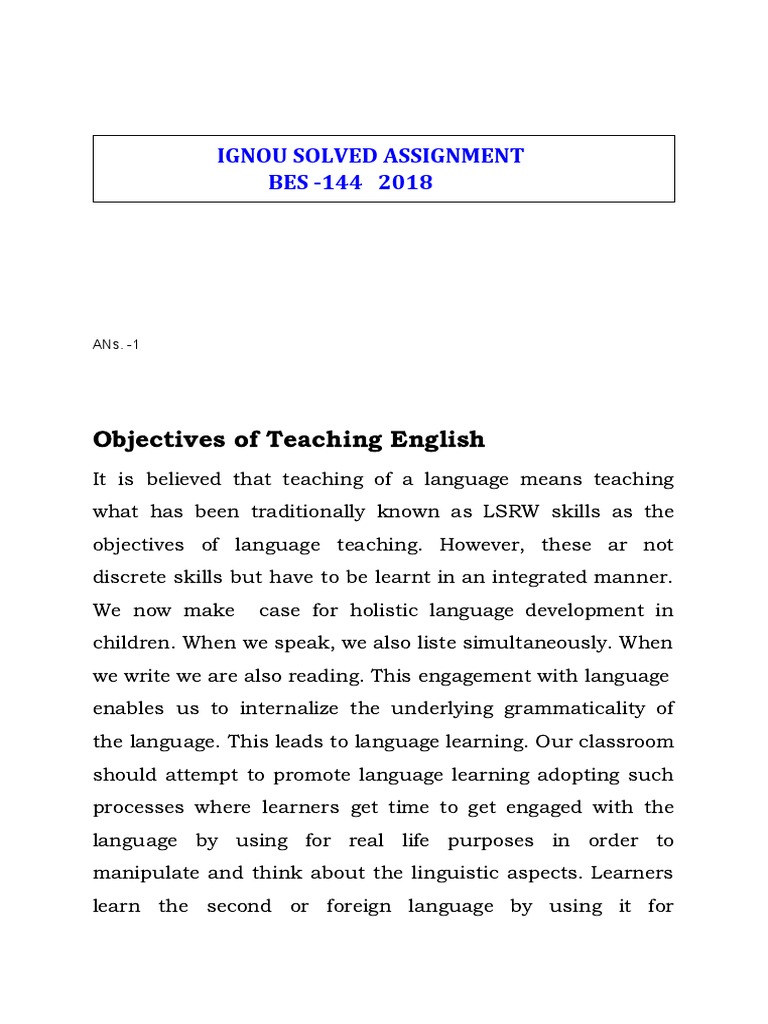 Ignou Bed Solved Assignment 2019-2020 | PDF | Learning | Teachers