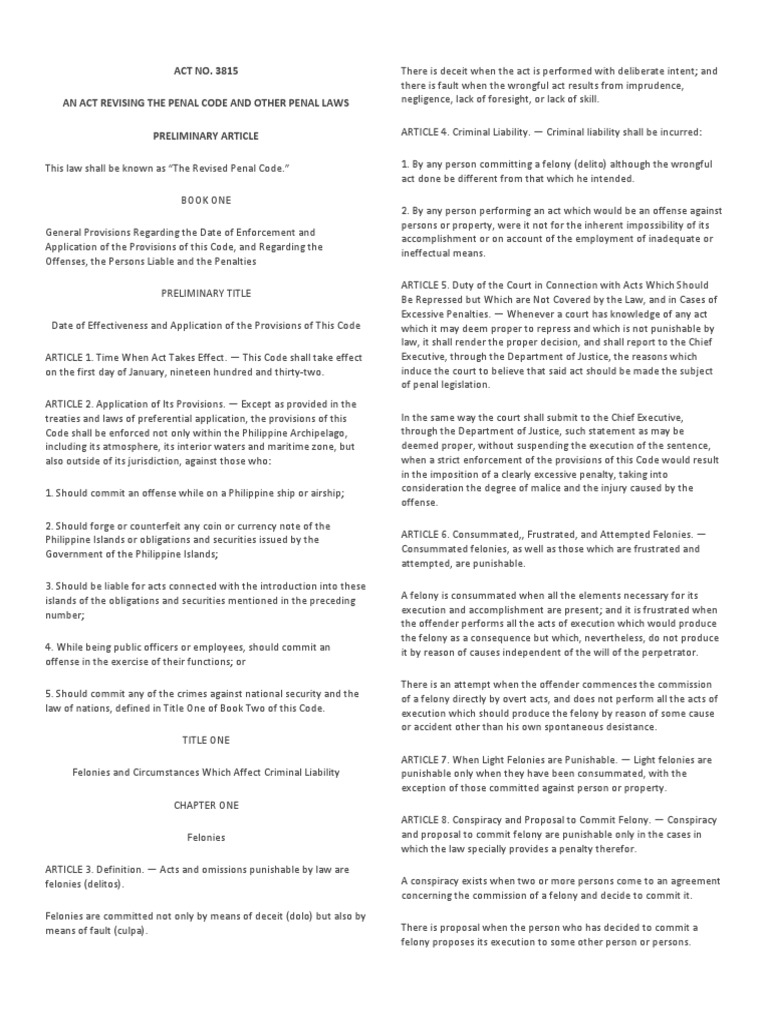 Revised Penal Code Overview | PDF | Pardon | Crime & Violence