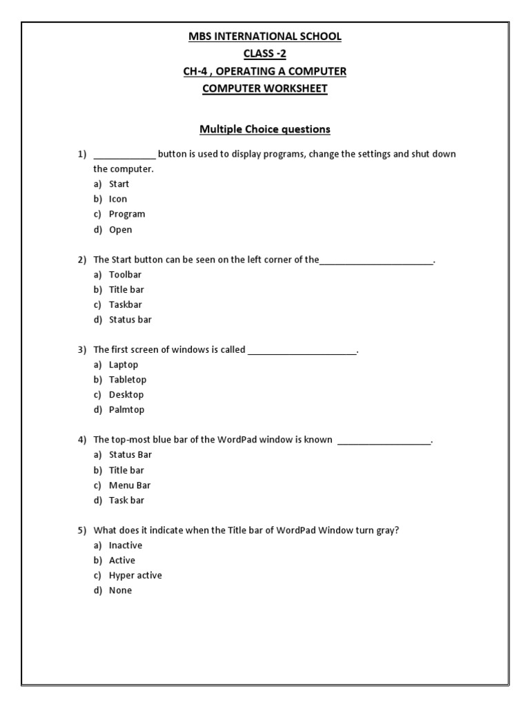 CBSE Class 2 Counters MCQs | PDF