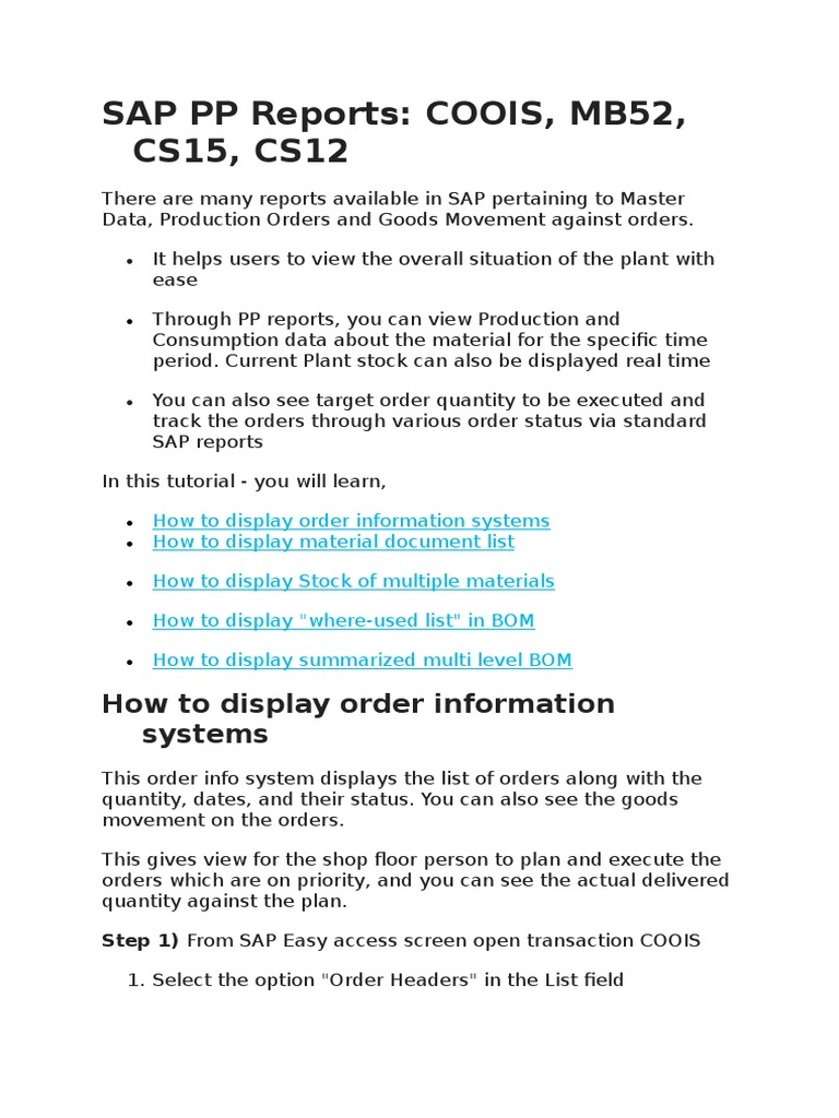 SAP PP - Reports | PDF | Computer Keyboard | Computing