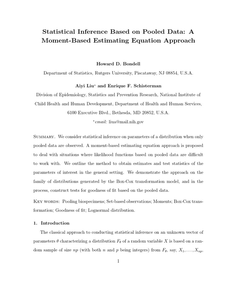 Statistical Inference Based On Pooled Data: A Moment-Based Estimating Equation Approach | PDF ...