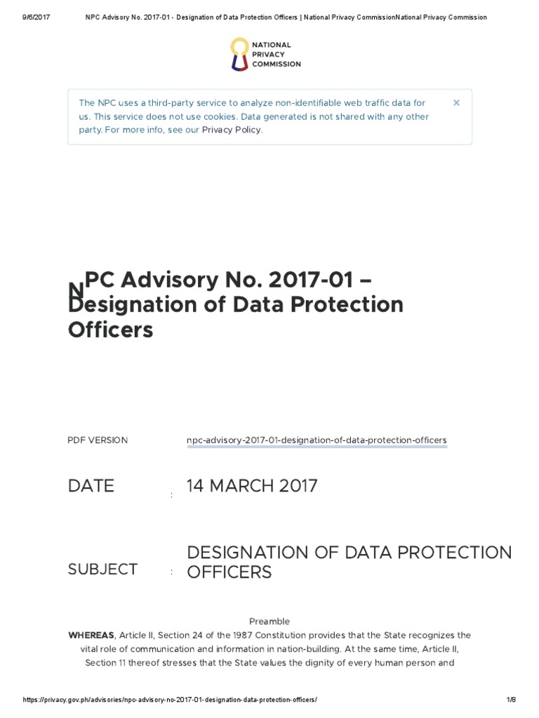NPC Advisory No. 2017-01 - Designation of Data Protection Officers ...