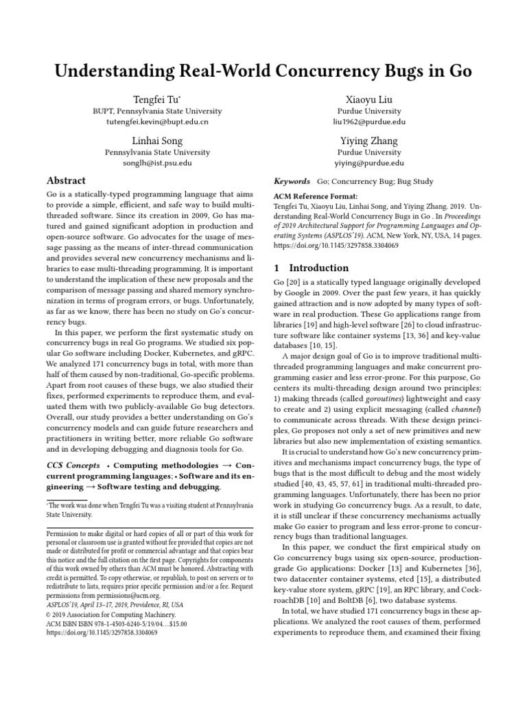Understanding Real-World Concurrency Bugs in Go: Tengfei Tu Xiaoyu Liu | PDF | Software Bug ...