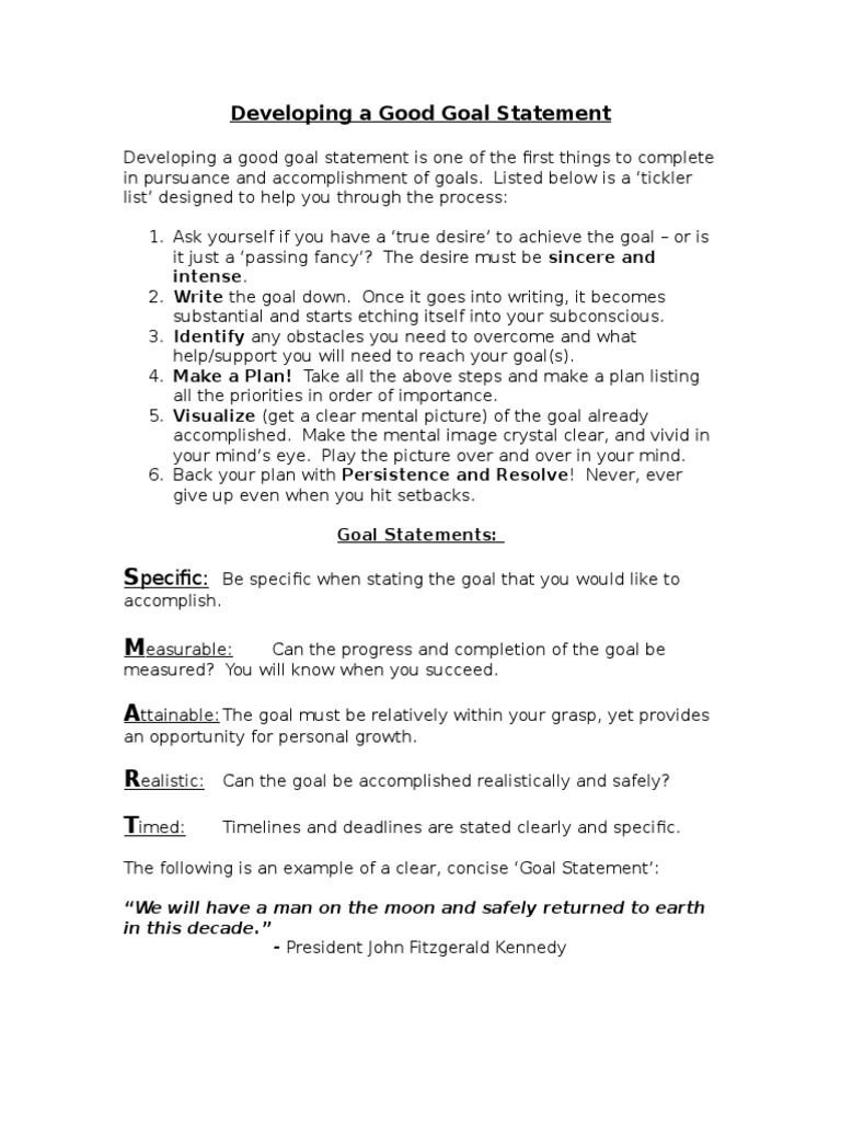 Developing - Good - Goal - Statement | PDF