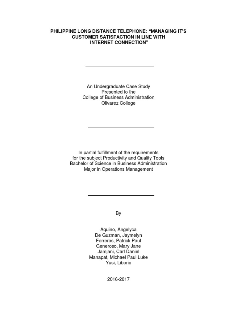 Philippine Long Distance Telephone: "Managing It'S Customer ...