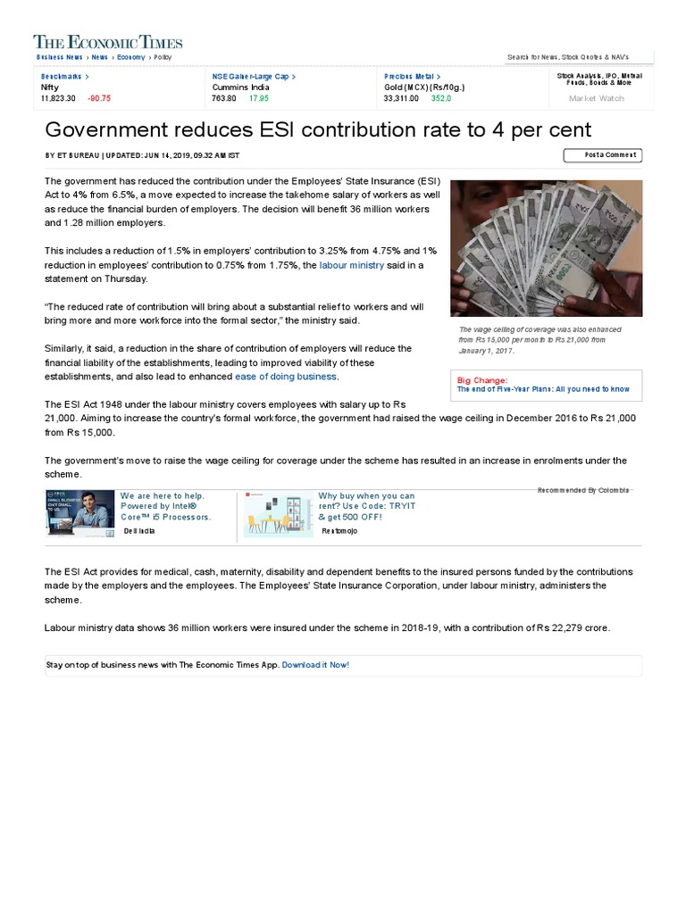 ESI Contribution Rate | PDF | Employment | Insurance