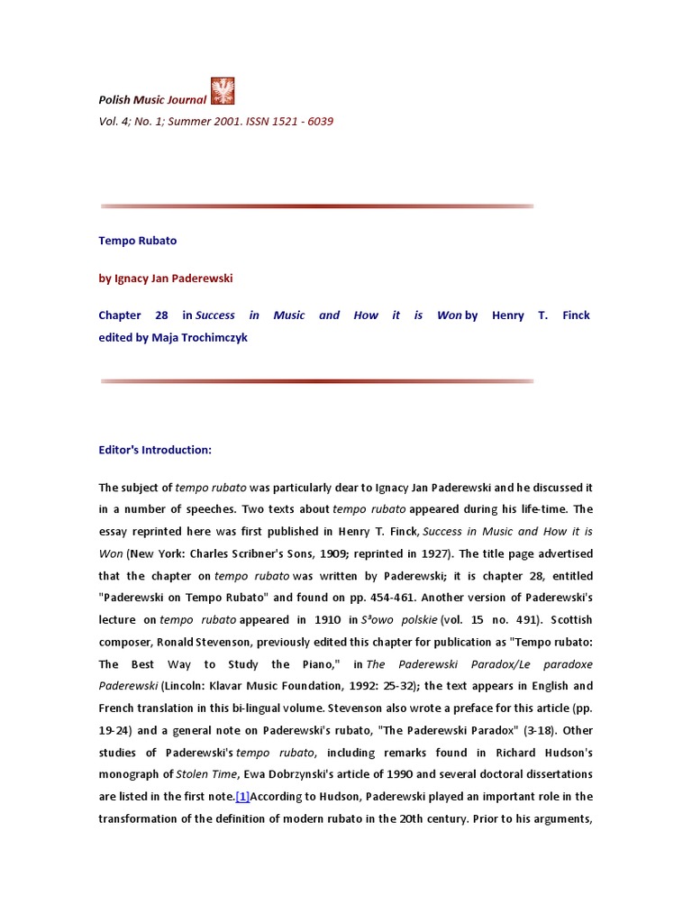 Paderewski Tempo Rubato | PDF | Frédéric Chopin | Tempo