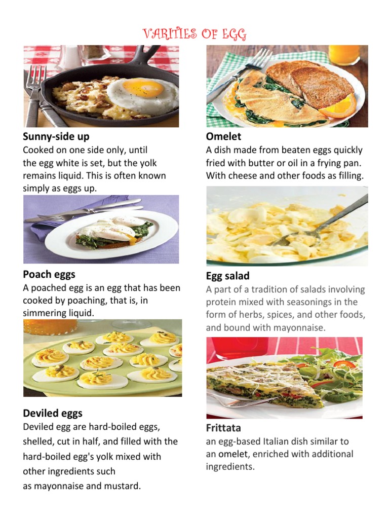 Varieties of Egg Dishes Explained | PDF | Cooking, Food & Wine