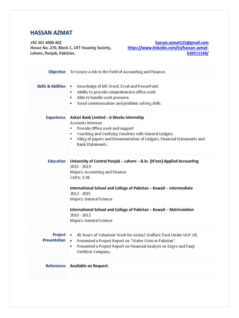 Hassan Azmat: +92 301 4000 402 House No. 270, Block-C, UET Housing ...