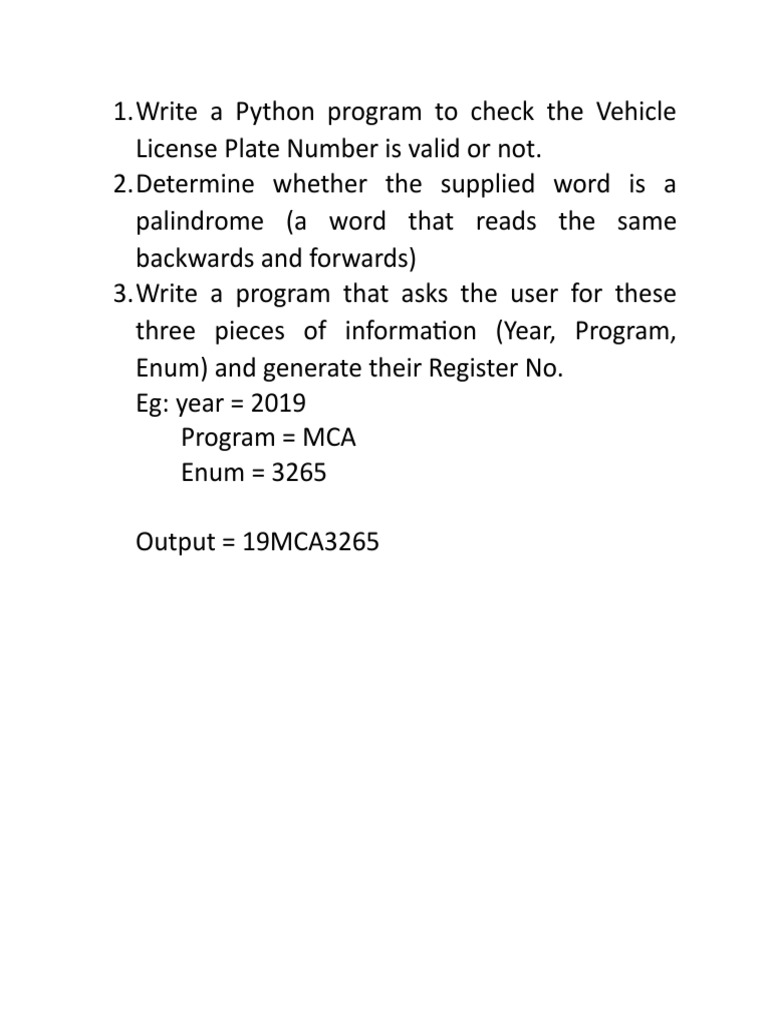 Write A Python Program To Check The Vehicle License Plate Number Is ...