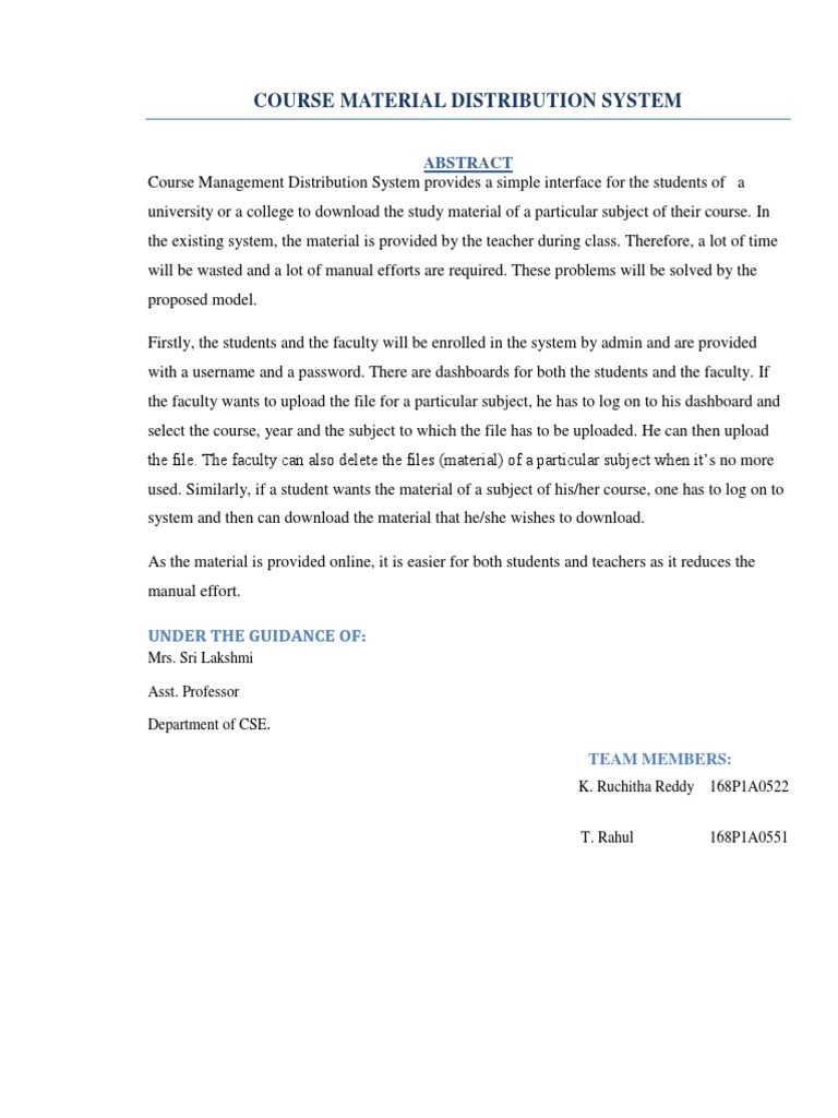 Course Material Distribution System Abstract | PDF
