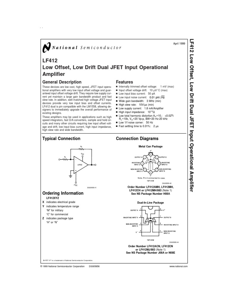 LF412 | PDF | Amplifier | Operational Amplifier