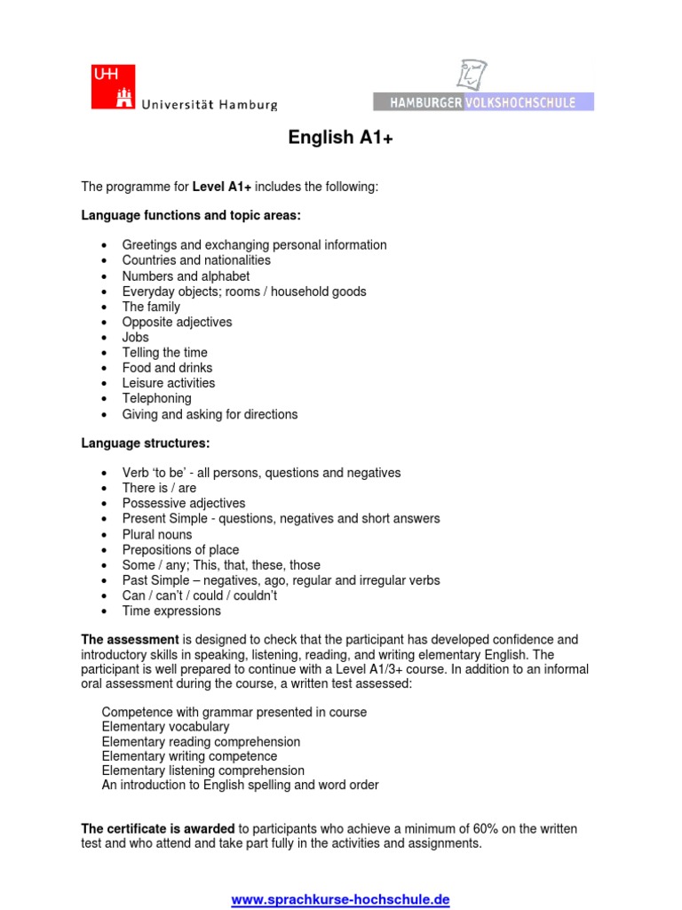 English A1+: Language Functions and Topic Areas | PDF | English ...
