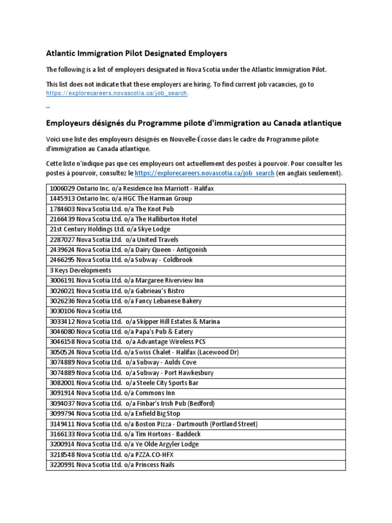 Nova Scotia AIP Designated Employers List | PDF | Nova Scotia ...