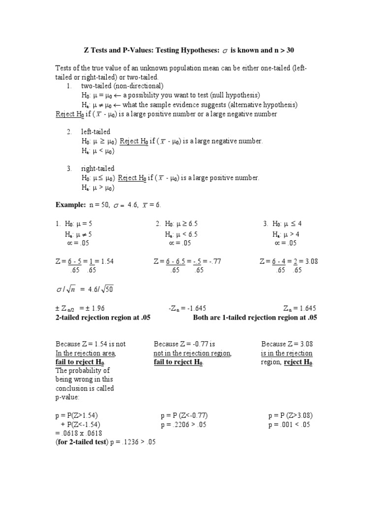Z Tests and P Values | PDF | P Value | Statistical Hypothesis Testing