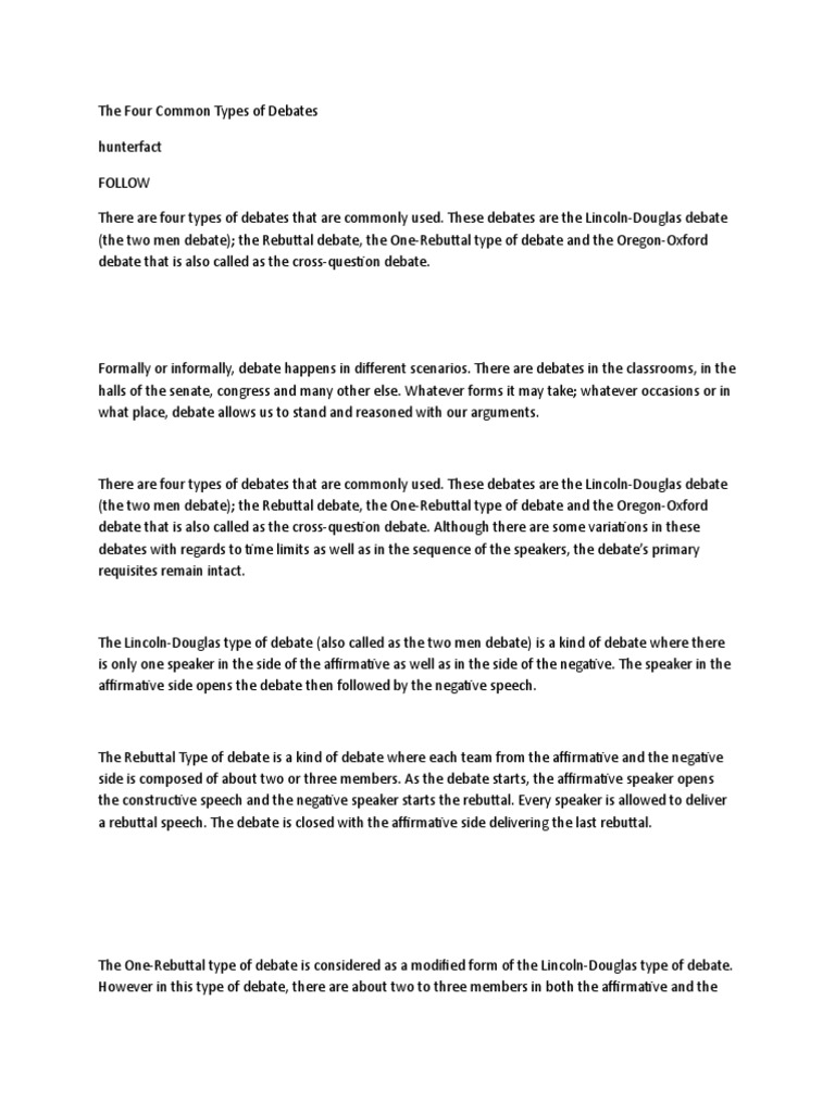 Four Common Types of Debate | PDF | Epistemology | Communication