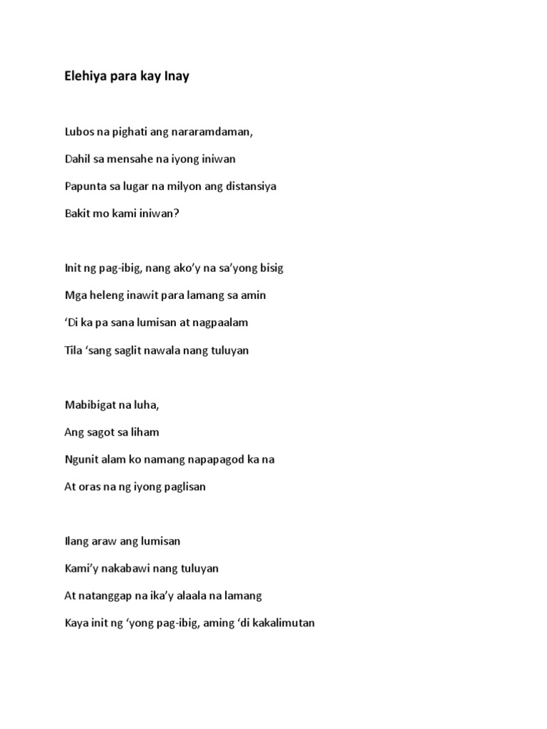 Elehiya para Kay Inay | PDF