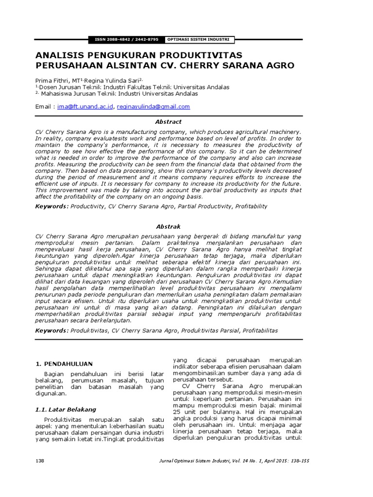 Analisis Pengukuran Produktivitas Perusahaan Alsin | PDF | Bisnis