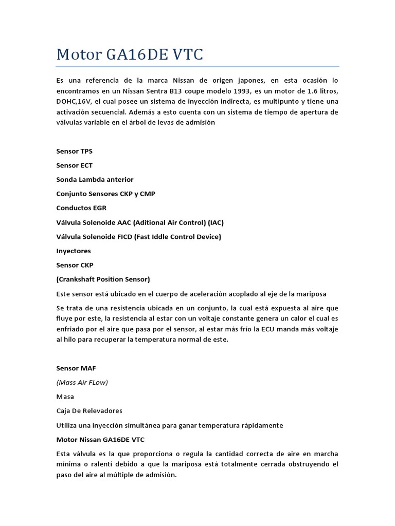 Motor Ga16de Vtc-1 | PDF | Combustión | Oxígeno