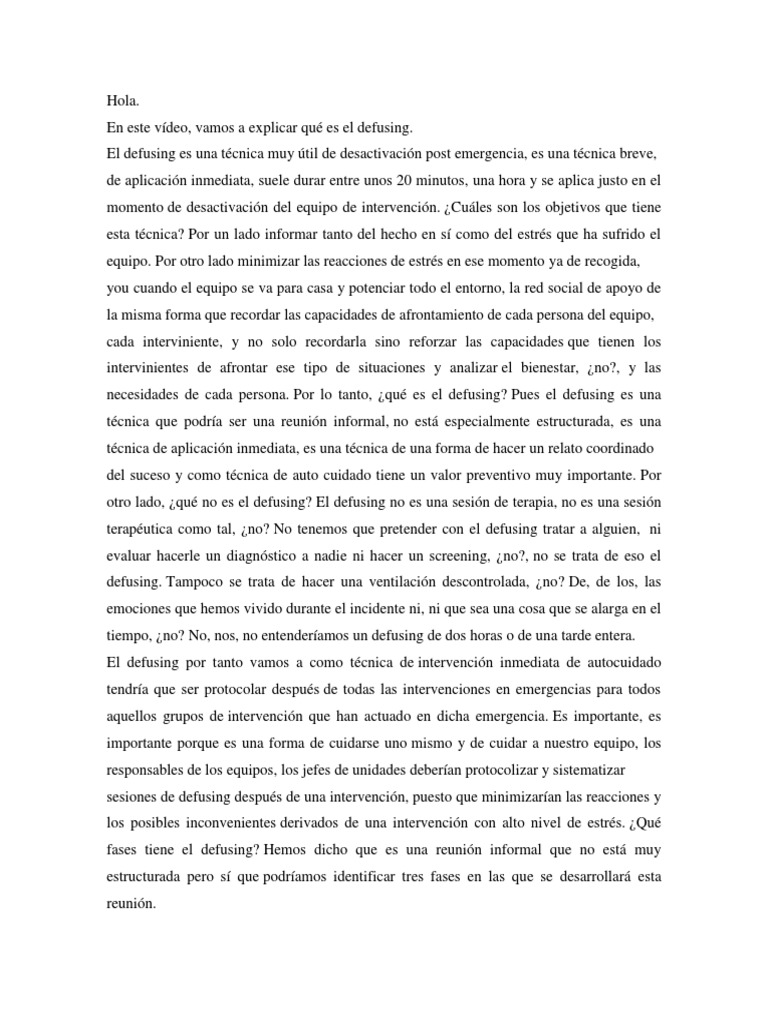 La Técnica Del Defusing | PDF | Estrés (biología) | Ansiedad
