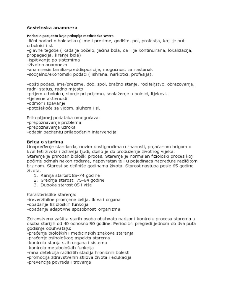 Sestrinska Anamneza | PDF