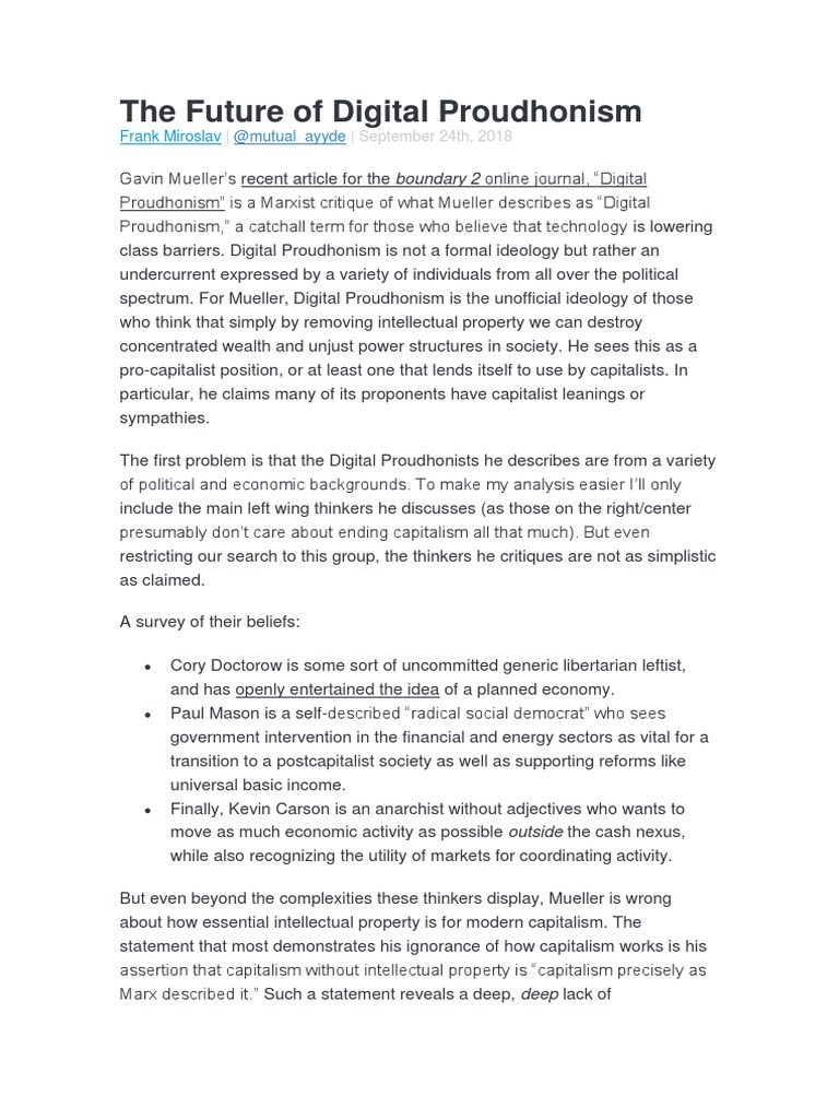 Understanding Digital Proudhonism | PDF | Capitalism | Property