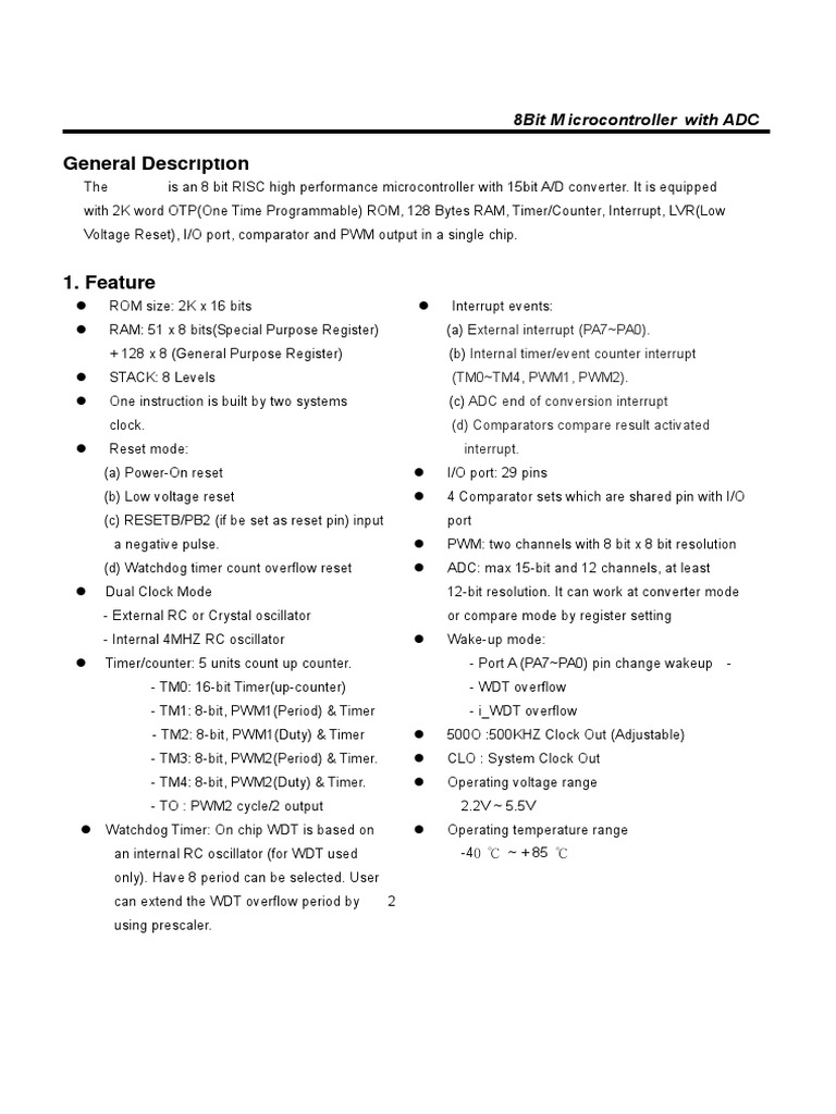 General Description: 8bit M Icrocontroller With ADC | PDF | Random Access Memory | Microcontroller