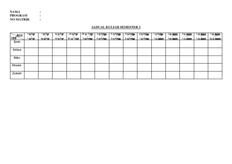 Format Jadual Kuliah Pdf